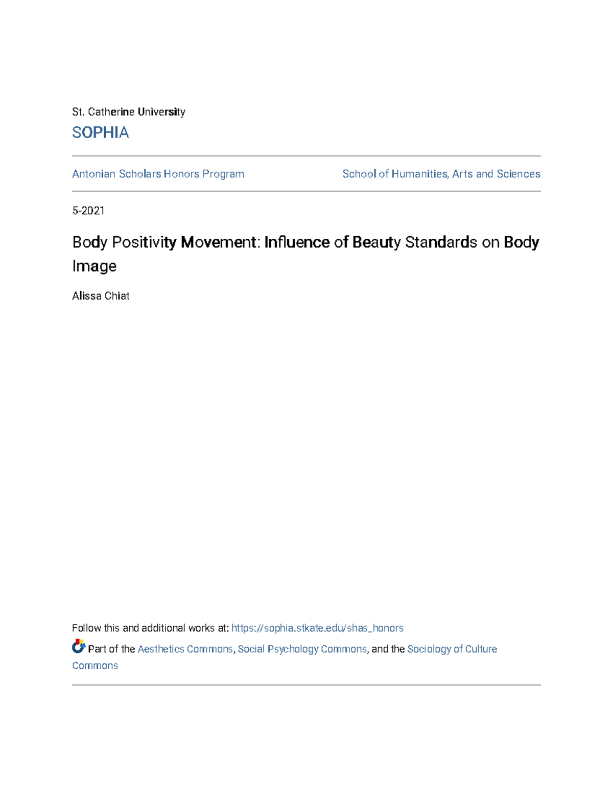 HNRS 4970: The Body Positivity Movement & Beauty Standards Impact - Studocu