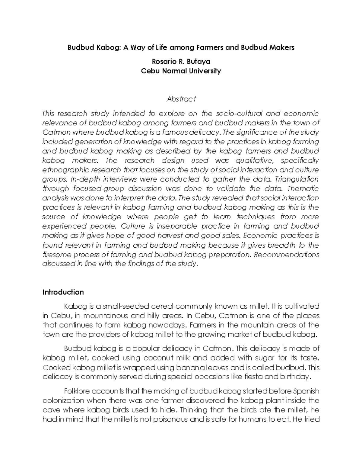 Budbud-kabog-research - Budbud Kabog: A Way of Life among Farmers and ...