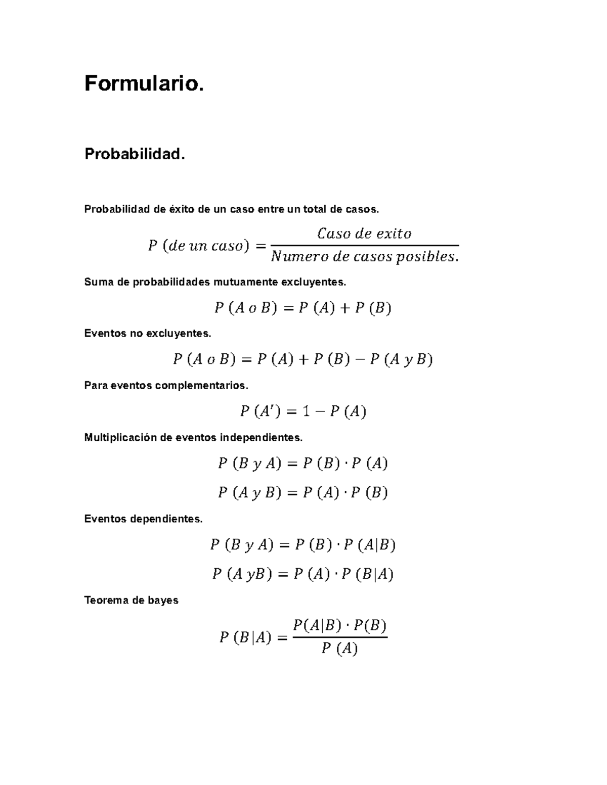 Formulario Student - Formula - Formulario. Probabilidad. Probabilidad ...