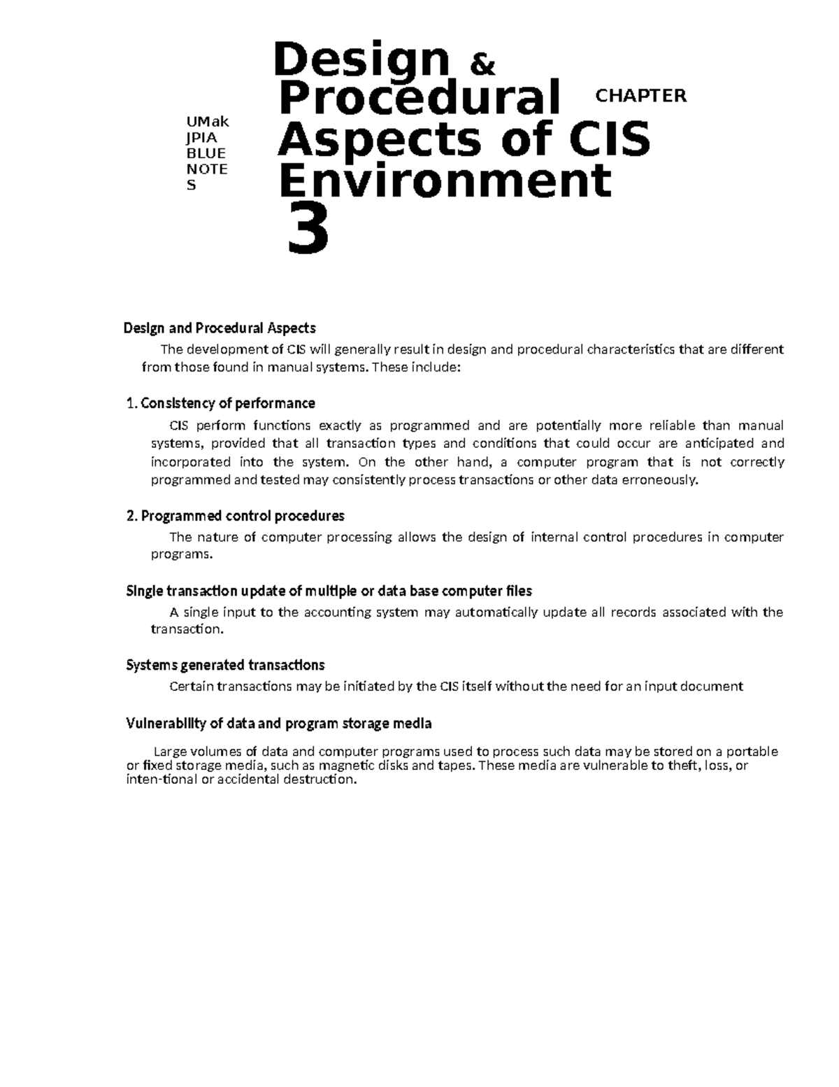 Design and Procedural Aspects of CIS Environment - CHAPTER UMak - Studocu