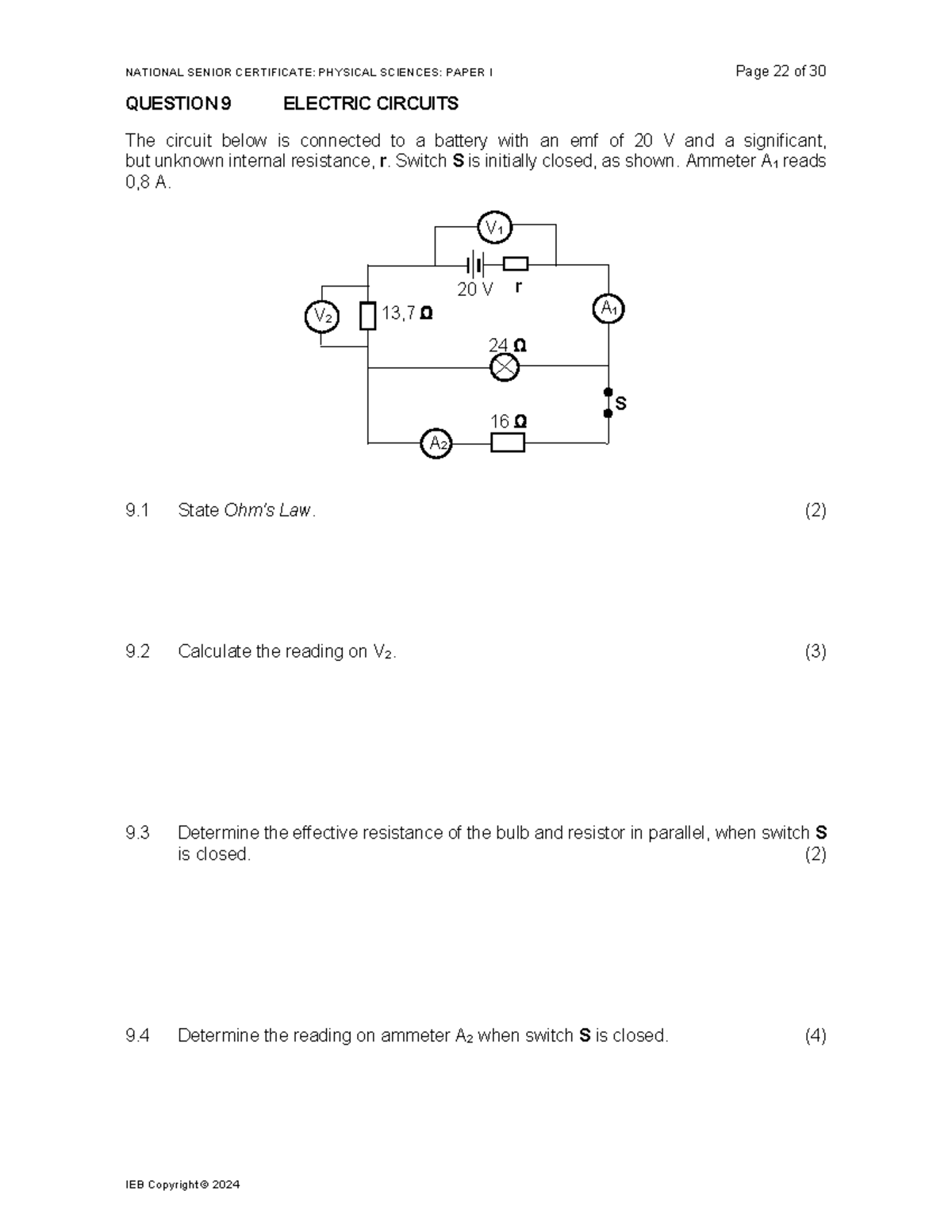 Electricity 1: National Senior Certificate Physical Sciences Paper I ...