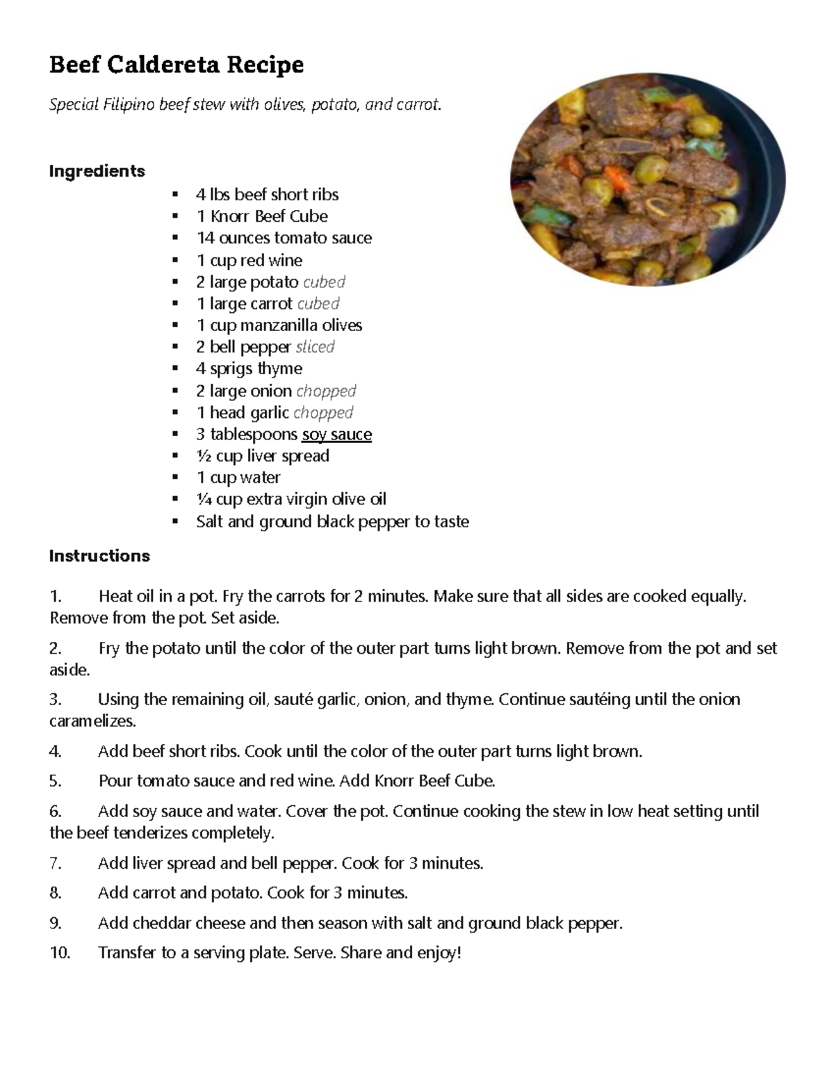 Beef Caldereta Recipe - none - Beef Caldereta Recipe Special Filipino ...