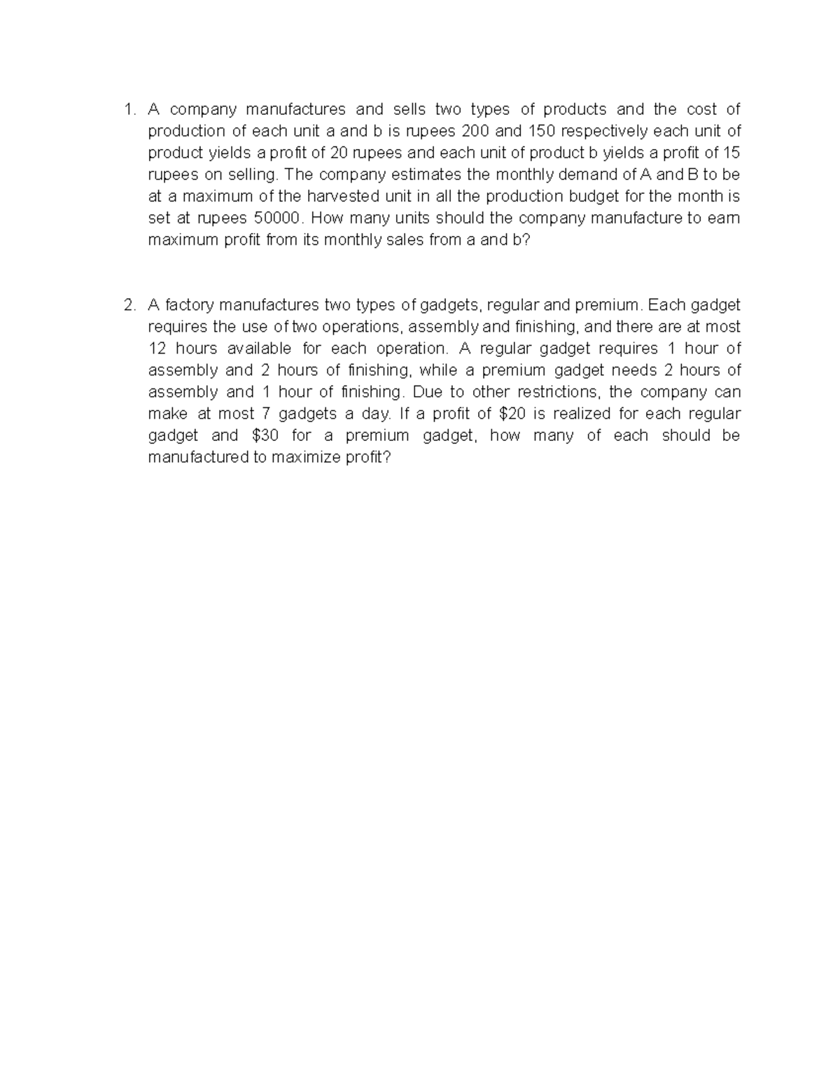 Optimization of Production Strategies for Profit Maximization - Case ...