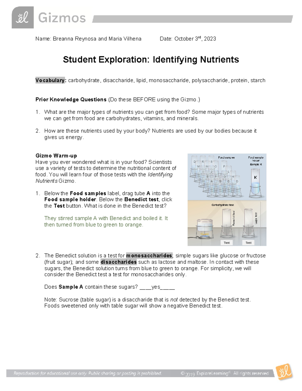 Identifying Nutrients - Student Exploration (SE) Guide - Studocu