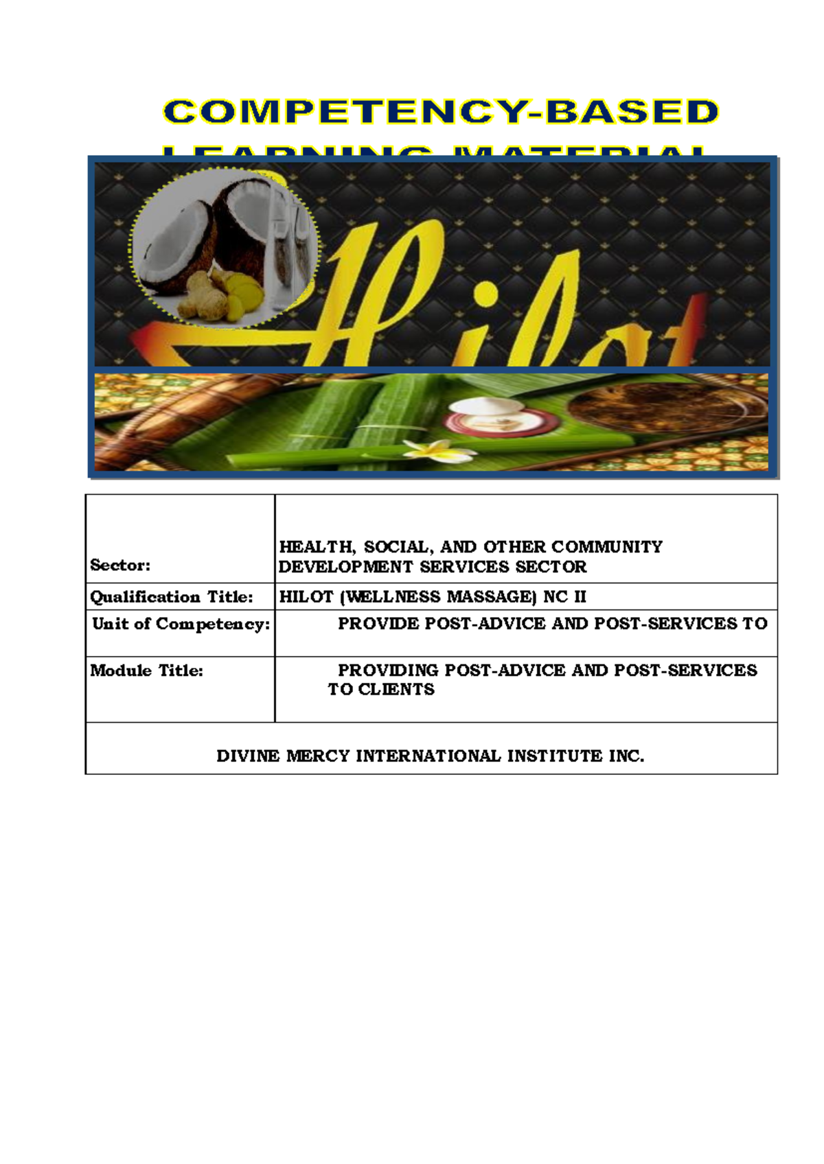 HILOT NC II: Module on Post-Advice & Client Services - Studocu