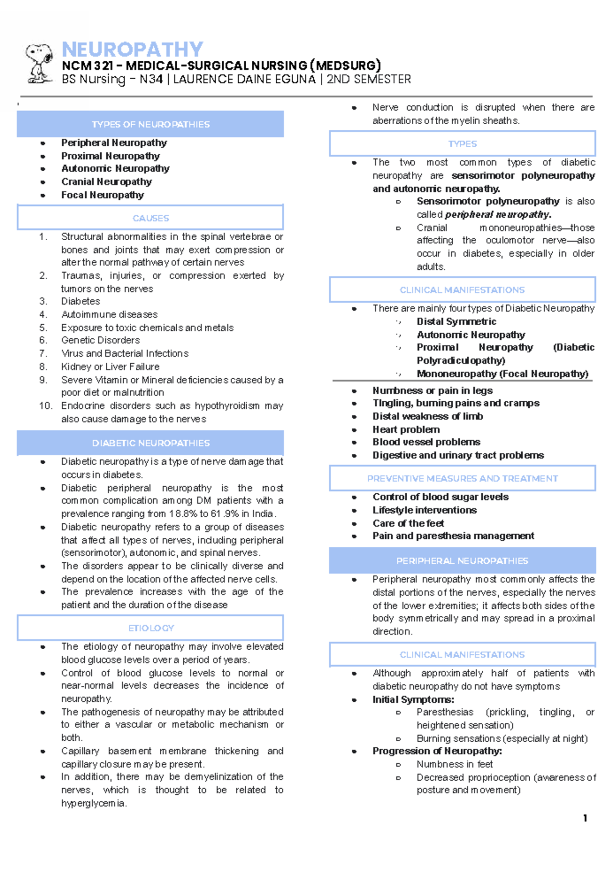 NCM 321 MedSurg: Neuropathies and Cranial Nerve Disorders Overview - Studocu