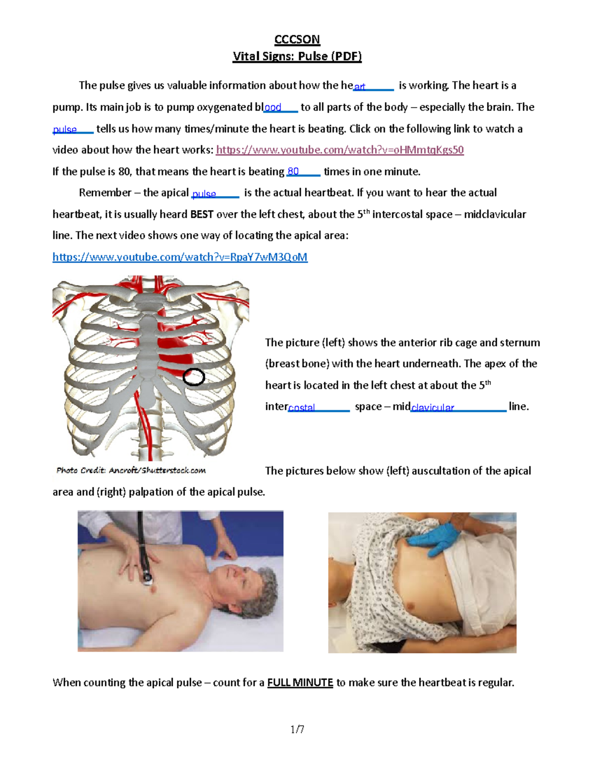 Pulse 150 - Vital Signs Worksheet on Heart Rate Assessment - Studocu