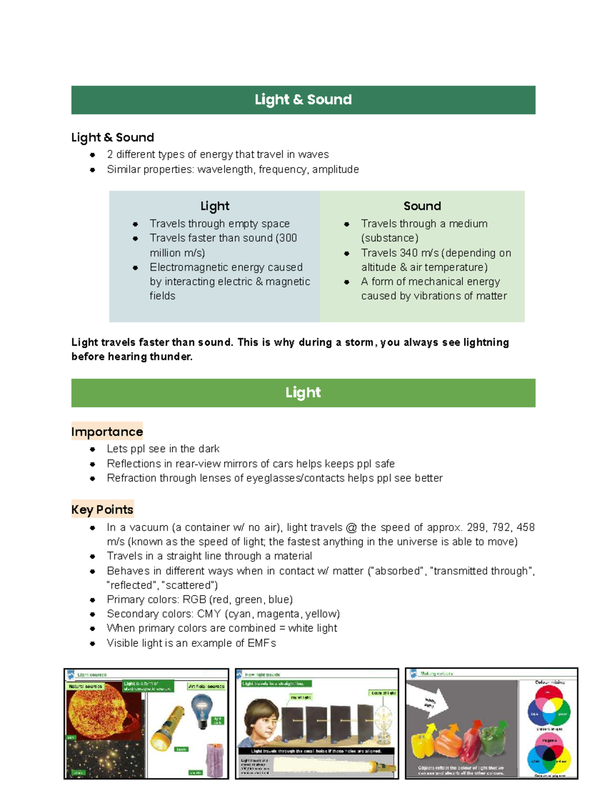 8th Grade Science: Light, Sound, Heat, and Electricity Concepts - Studocu