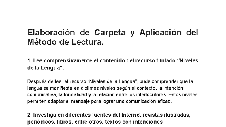 Elaboración de Carpeta y Aplicación del Método de Lectura - 1. Lee ...