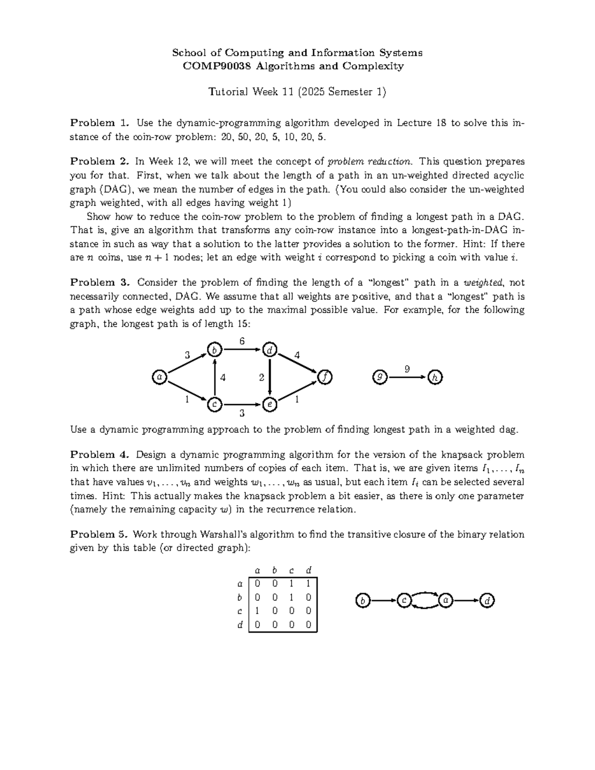 COMP90038 Algorithms and Complexity Tutorial Week 11 Problems - Studocu
