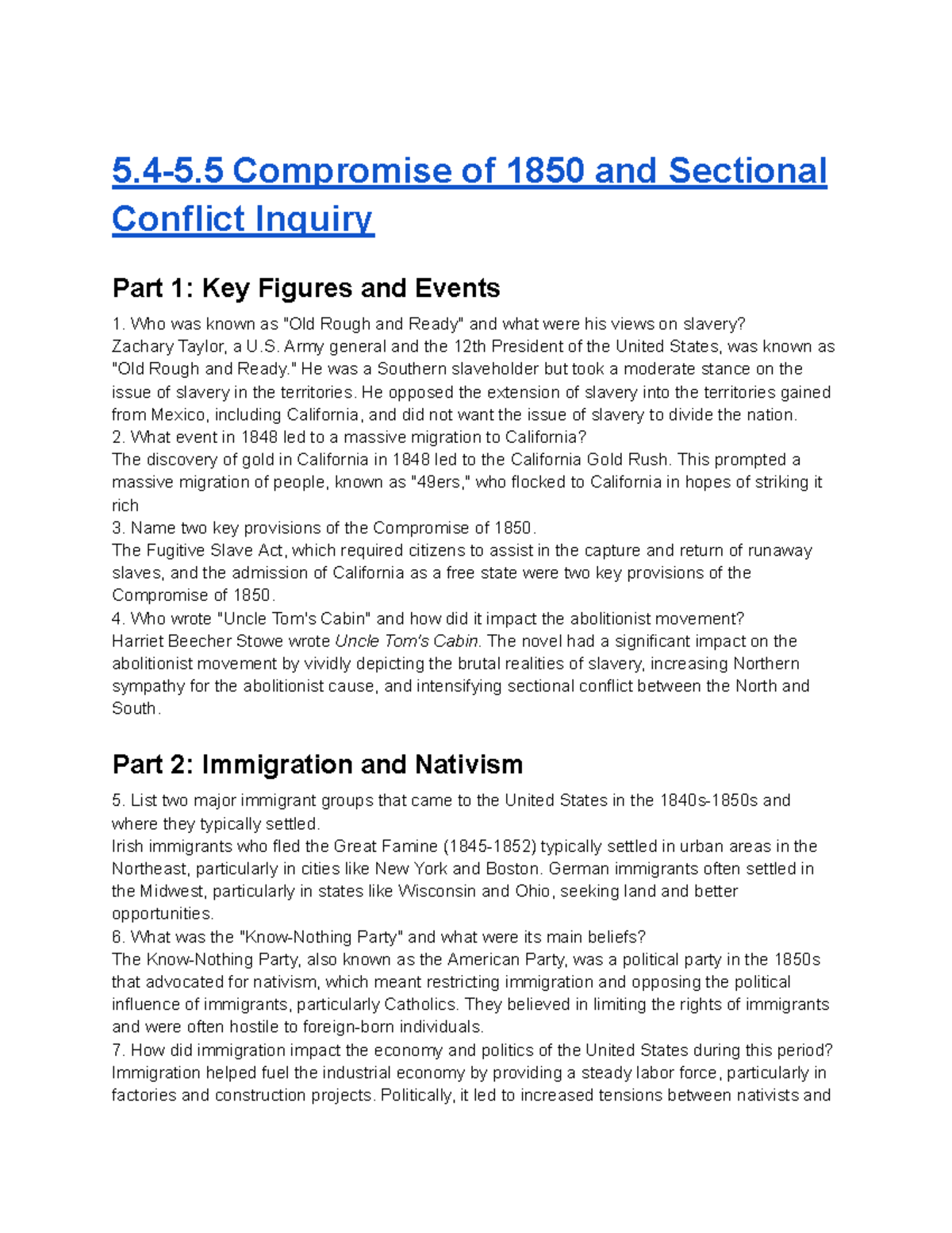 Copy of 5.4-5.5 Inquiry Worksheet - 5.4-5 Compromise of 1850 and ...
