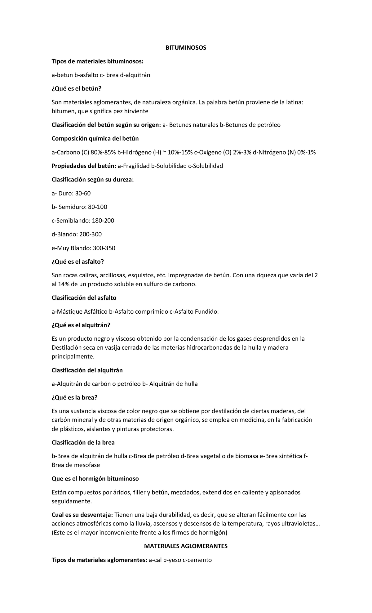 Tecno2 de los materiales - BITUMINOSOS Tipos de materiales bituminosos ...