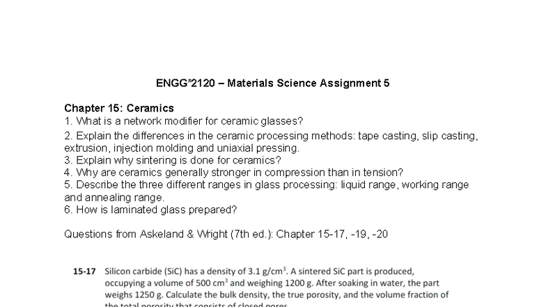 Materials Science Assignment 5: Ceramics & Polymers Overview - Studocu