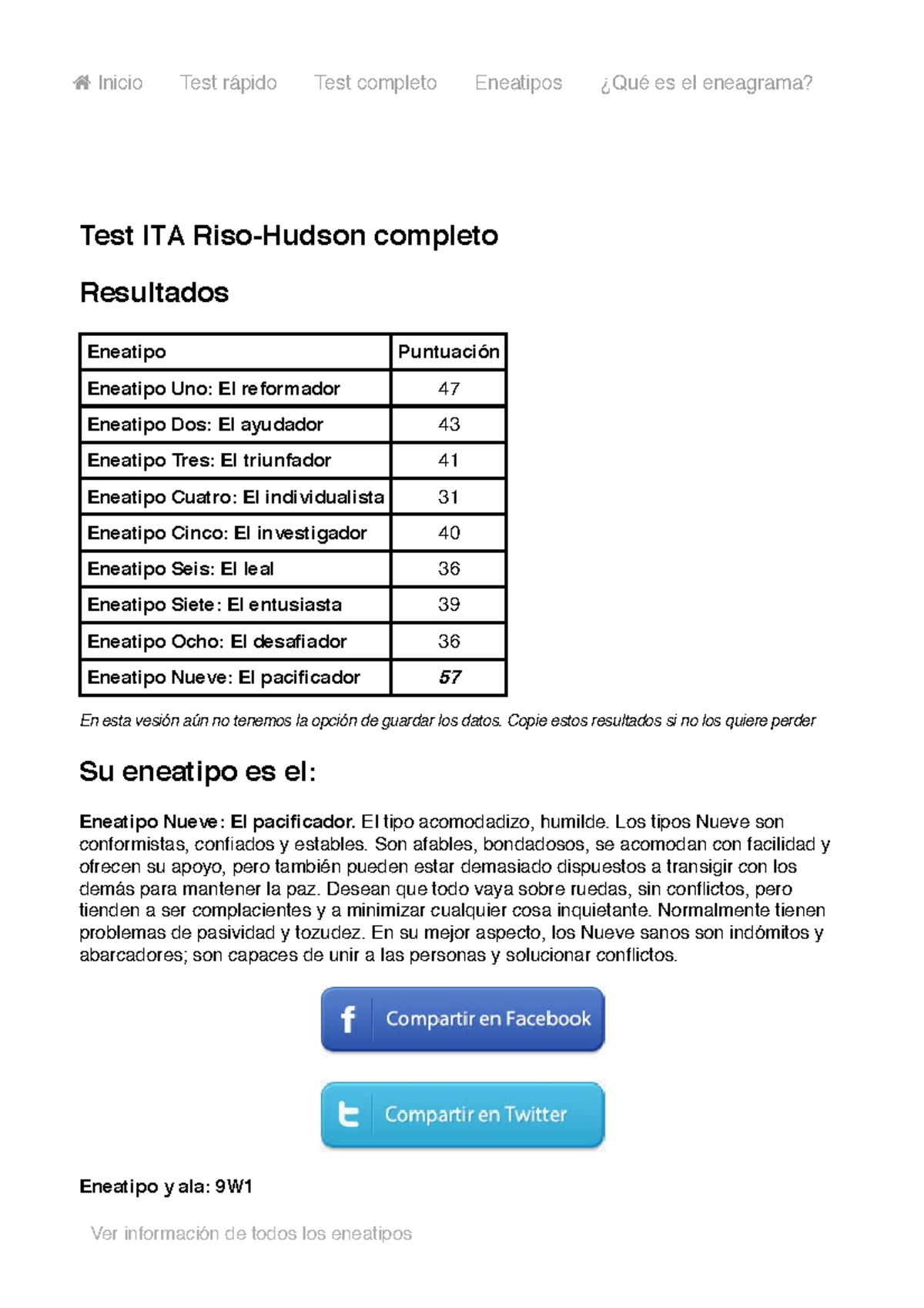 Test ITA: Resultados del Test Completo del Eneagrama - Studocu