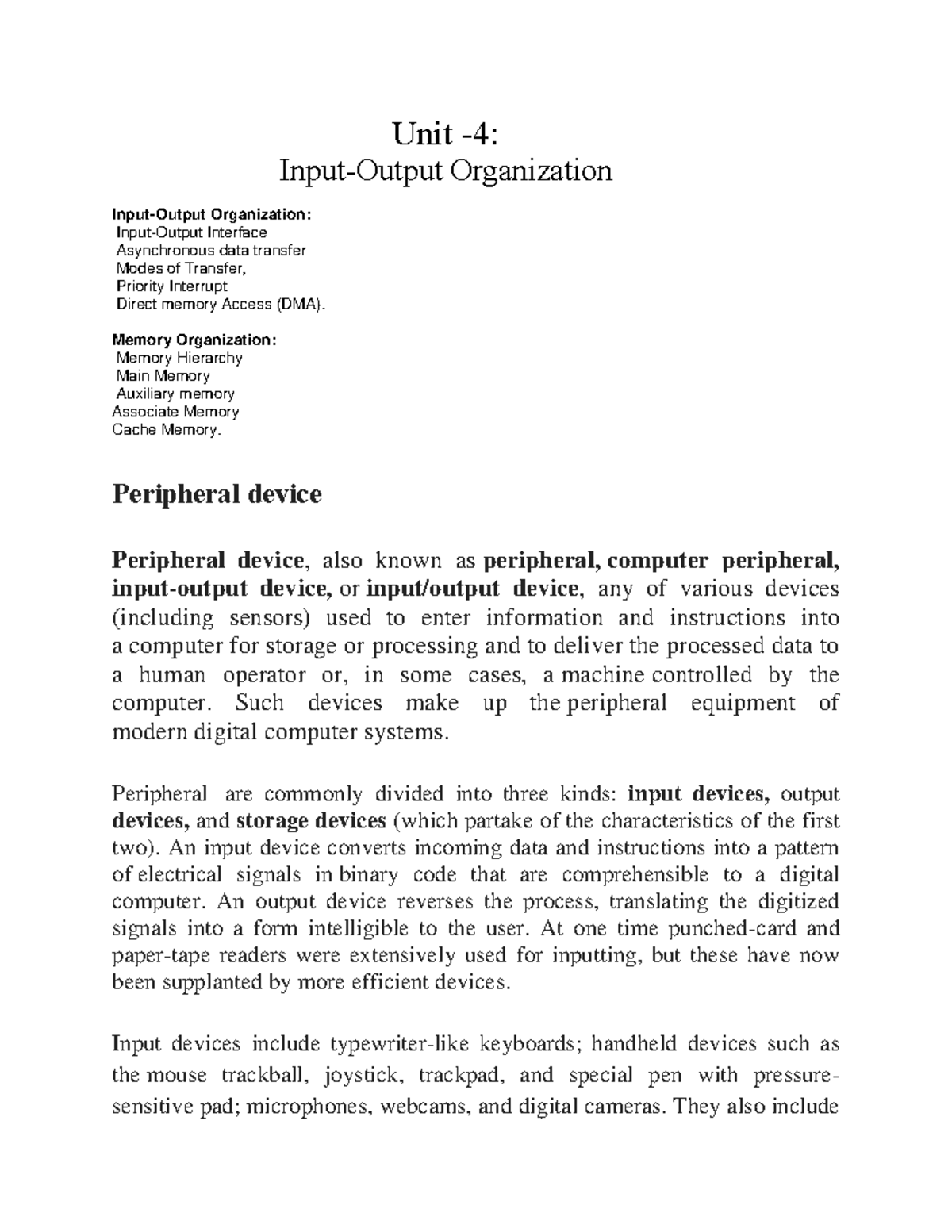 COA UNIT 4: Asynchronous Data Transfer & Memory Organization Notes ...