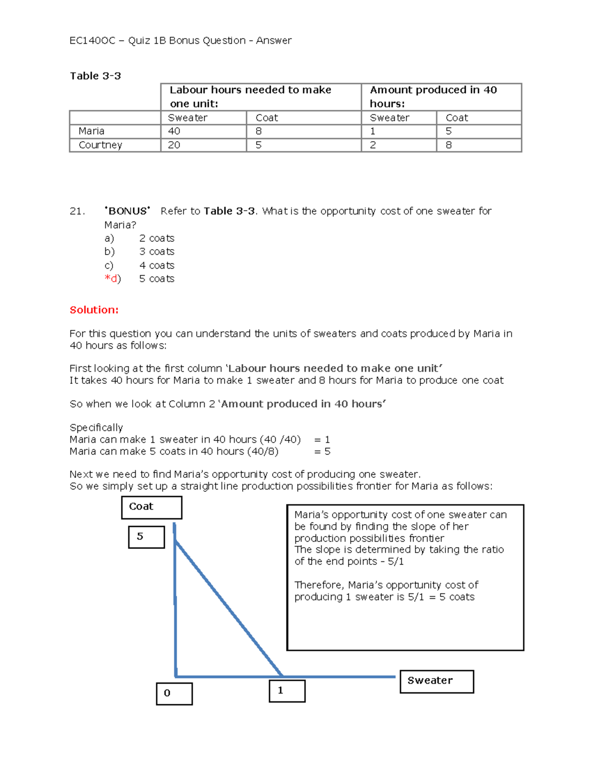 EC140OC Quiz 1B: Opportunity Cost Analysis for Maria's Production - Studocu