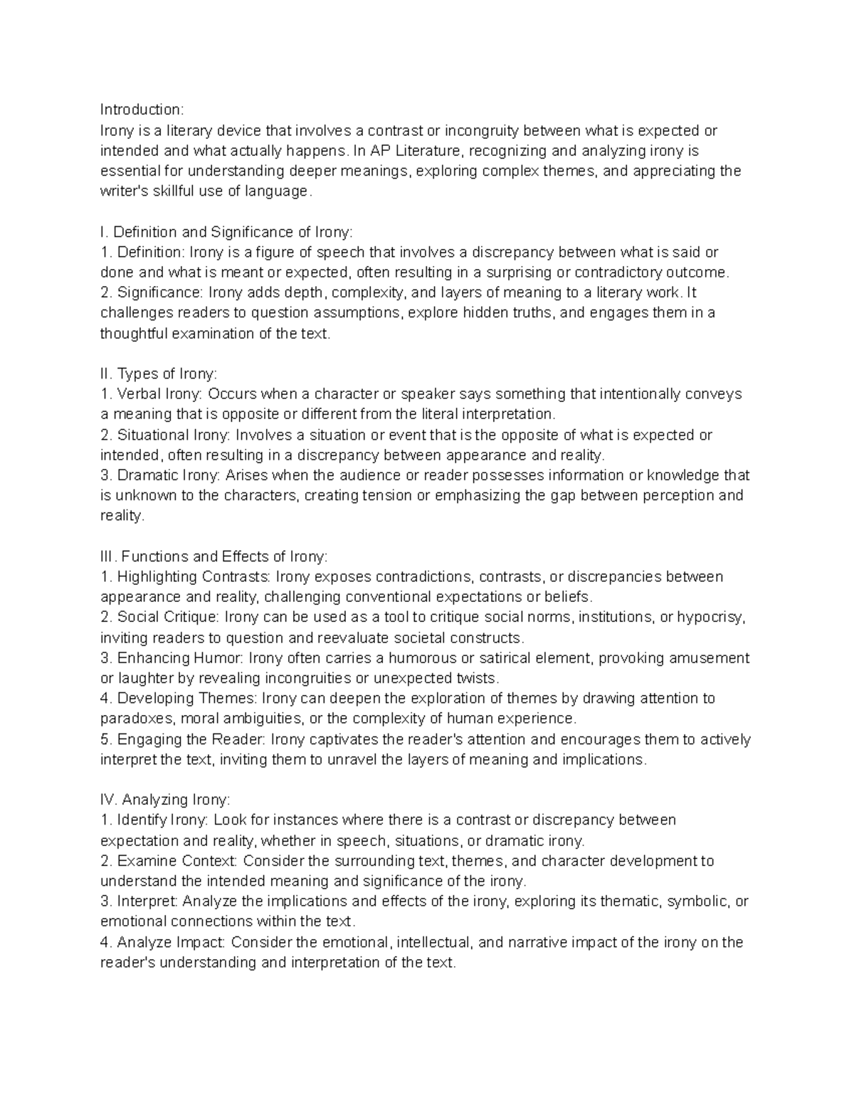 Irony in AP Literature - Introduction: Irony is a literary device that ...