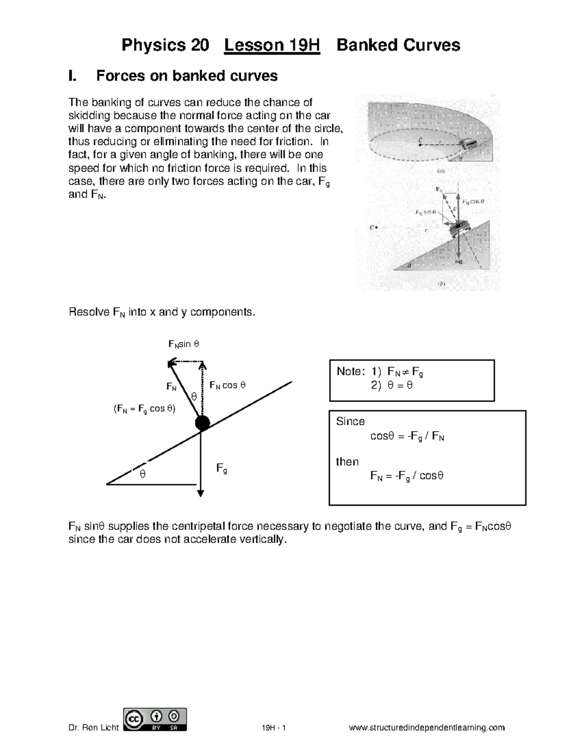 L19H Banked curves - prac probs - Physics 20 Lesson 1 9 H Banked Curves ...