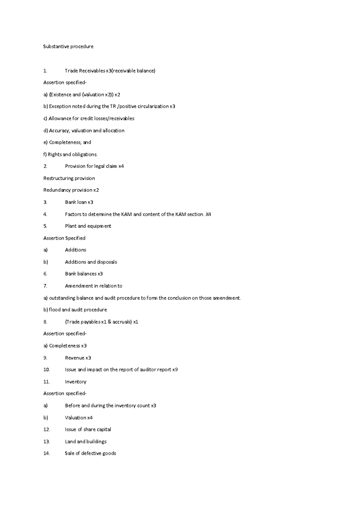 AA Substantive Procedures for Trade Receivables and Other Assertions ...