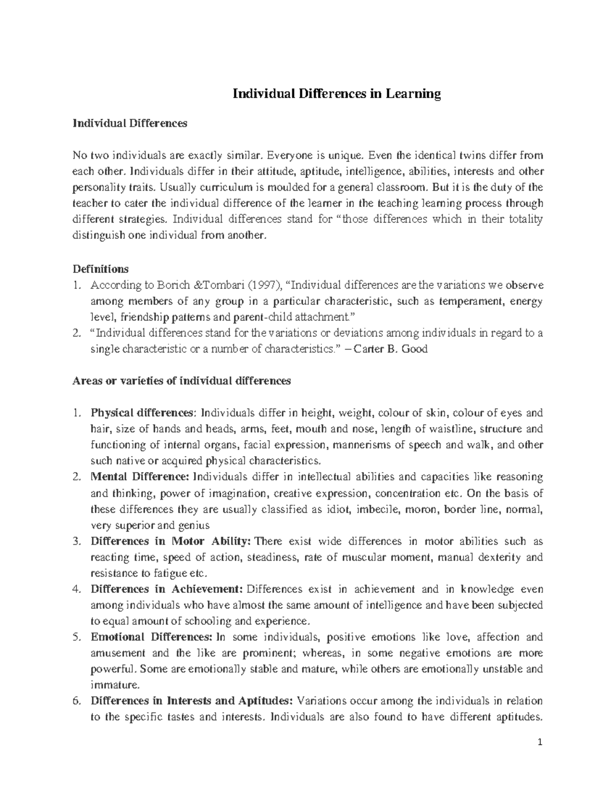 Individual difference in learning - Unit IV - Individual Differences in ...