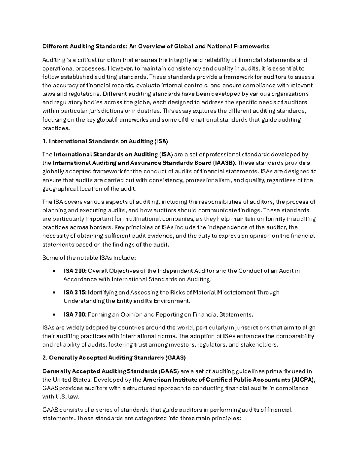 Different Auditing Standards An Overview of Global and National ...