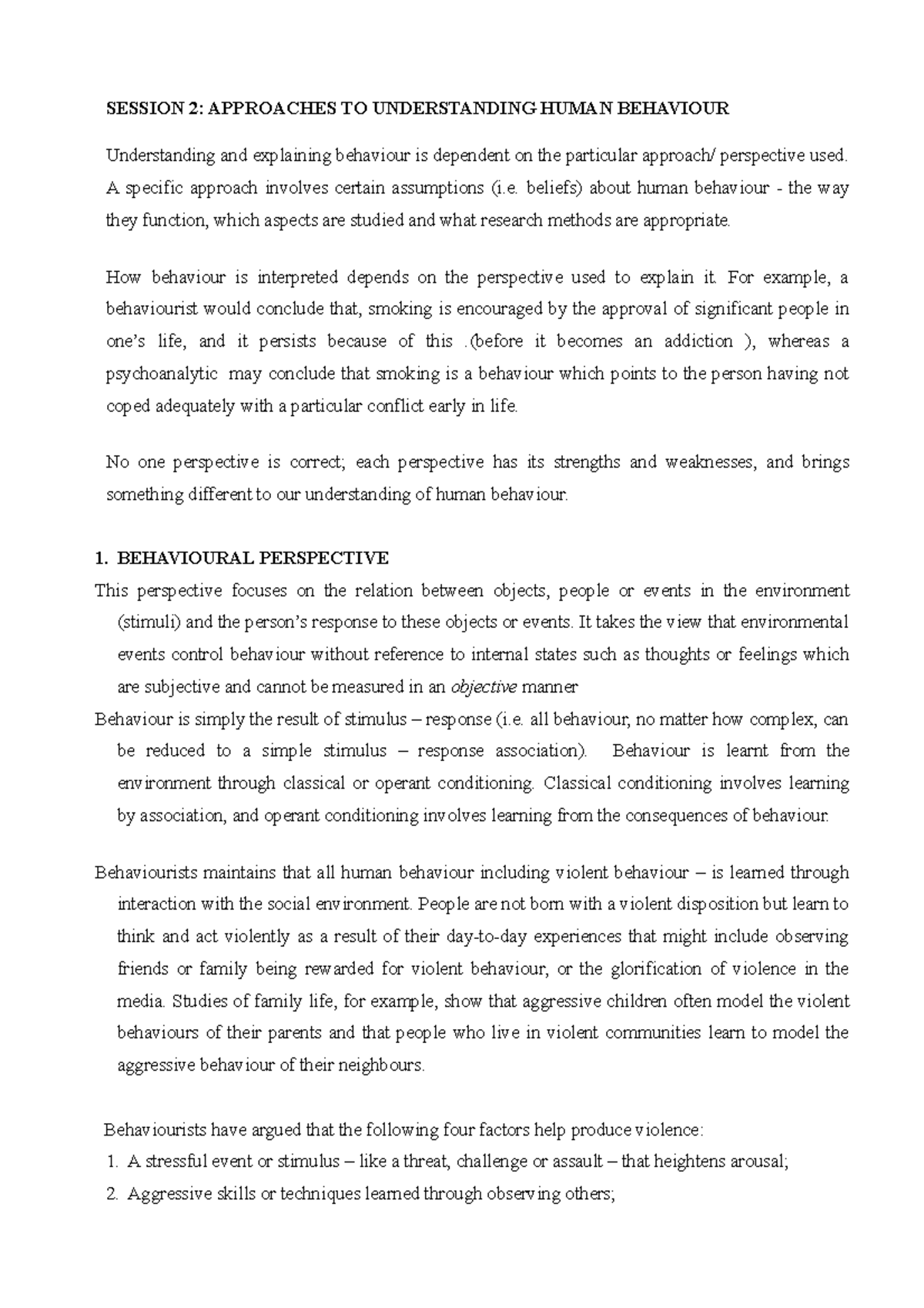 Session 2: Approaches to Understanding Human Behaviour in Behavioural ...