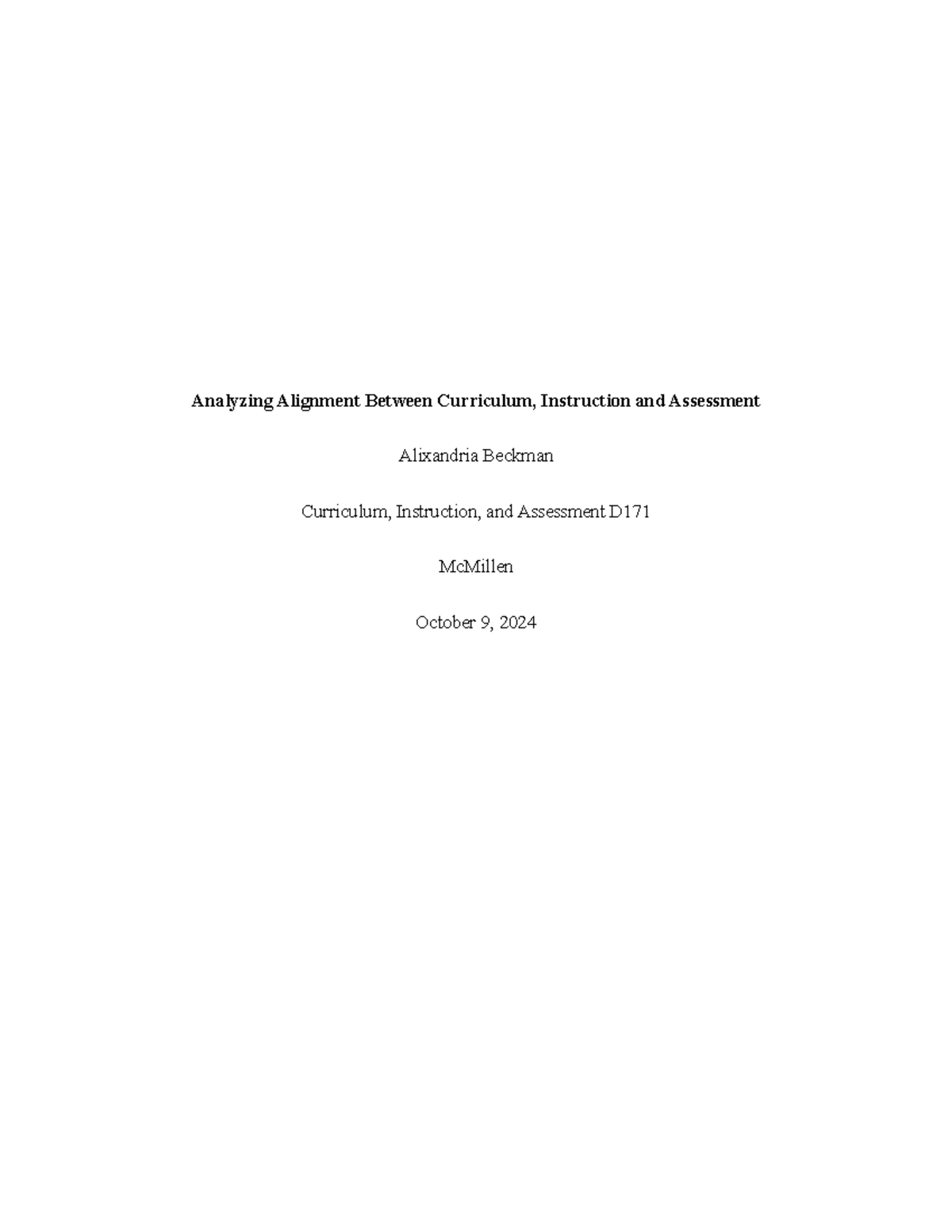 Analyzing Alignment Between Curriculum D171 - Analyzing Alignment Between Curriculum ...