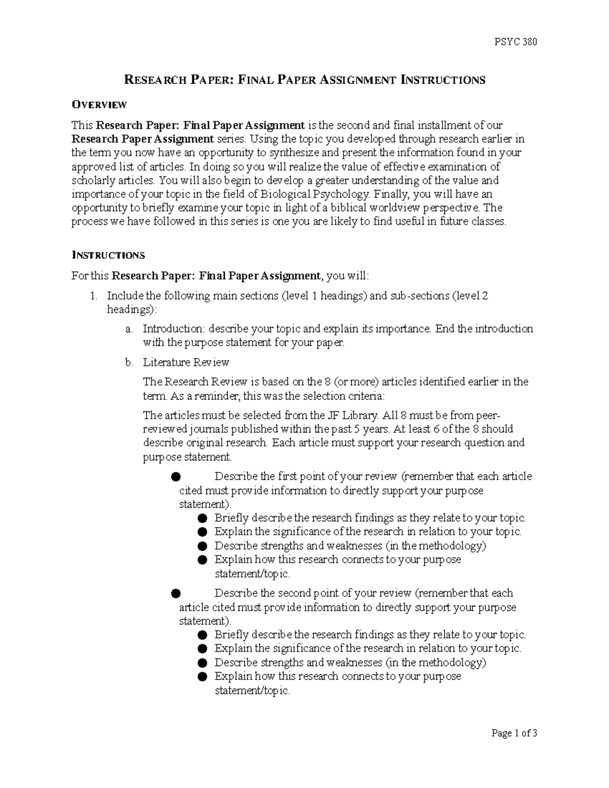 PSYC 380 Research Paper: Final Assignment Guidelines and Overview - Studocu