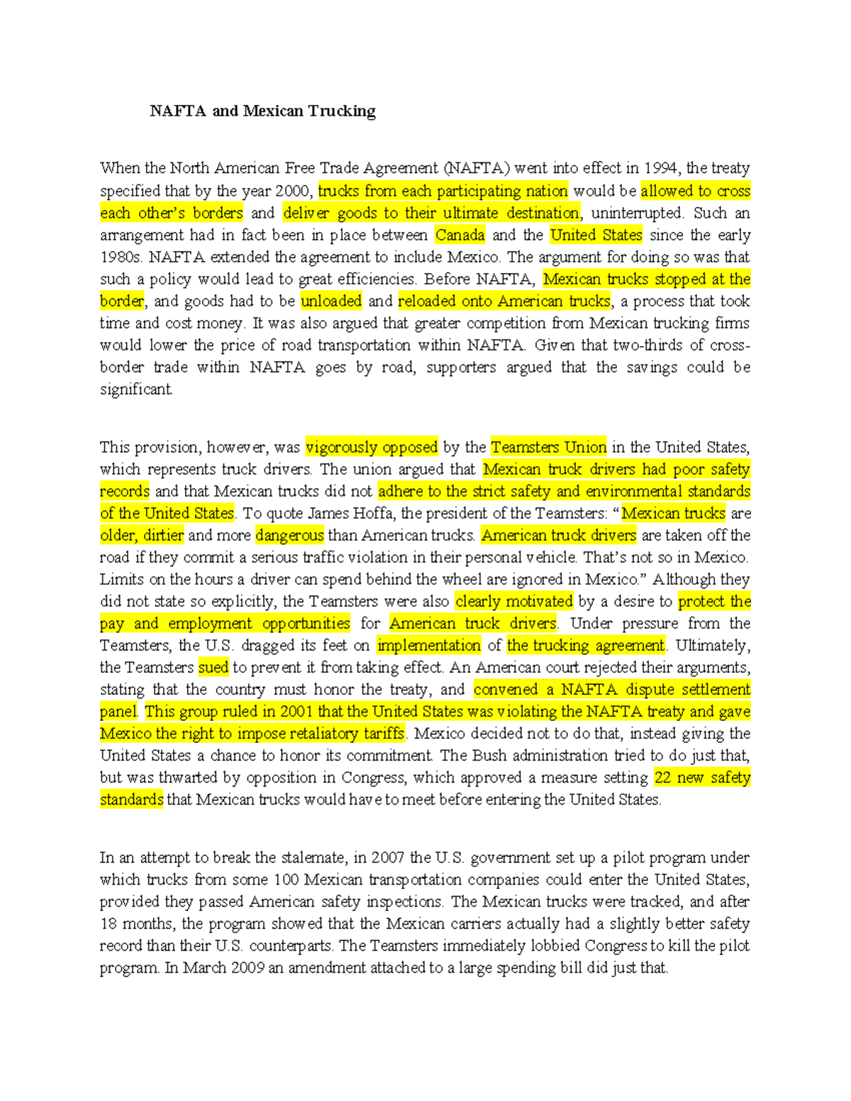 Nafta and Mexican Trucking - NAFTA and Mexican Trucking When the North ...