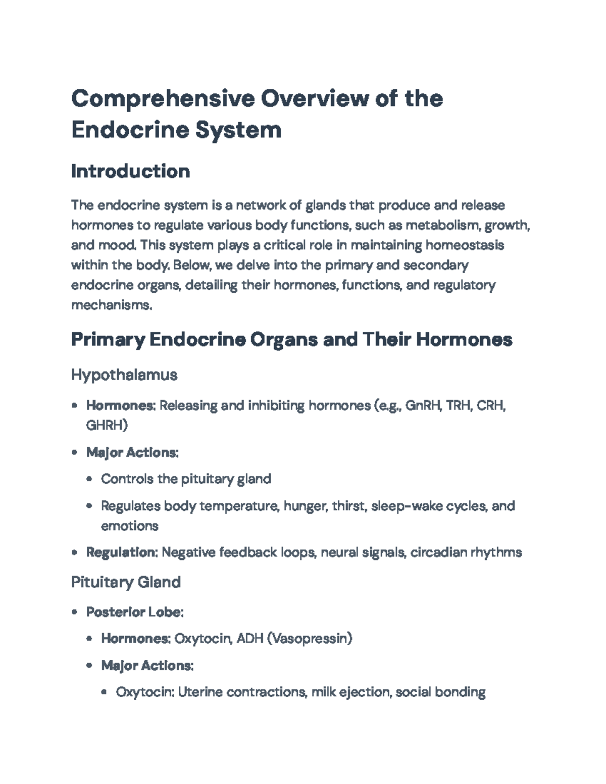 Comprehensive Overview of the Endocrine System: Glands & Hormones - Studocu