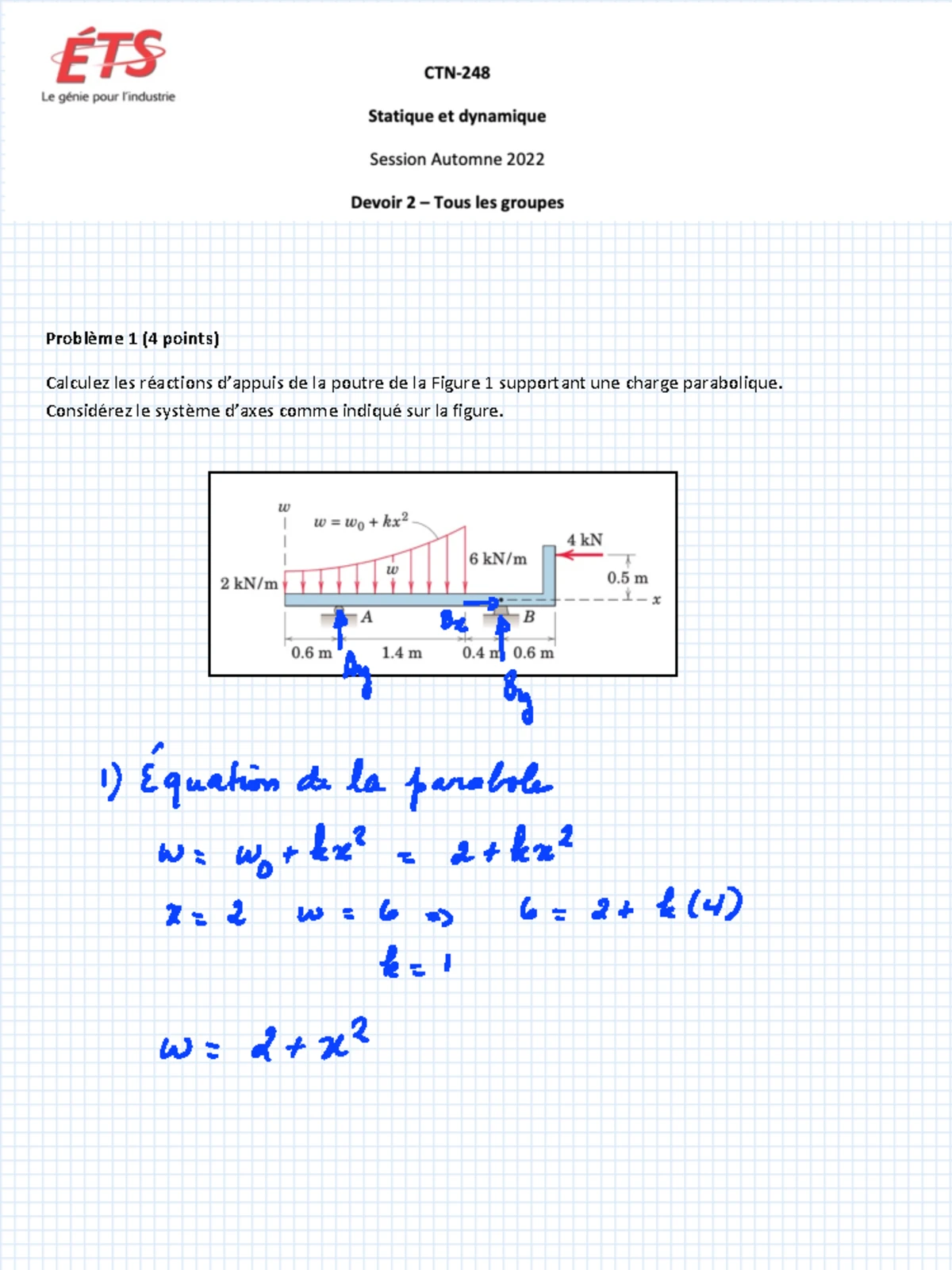 Devoir 2 CTN 248: Statique et Dynamique - Problèmes et Solutions - Studocu