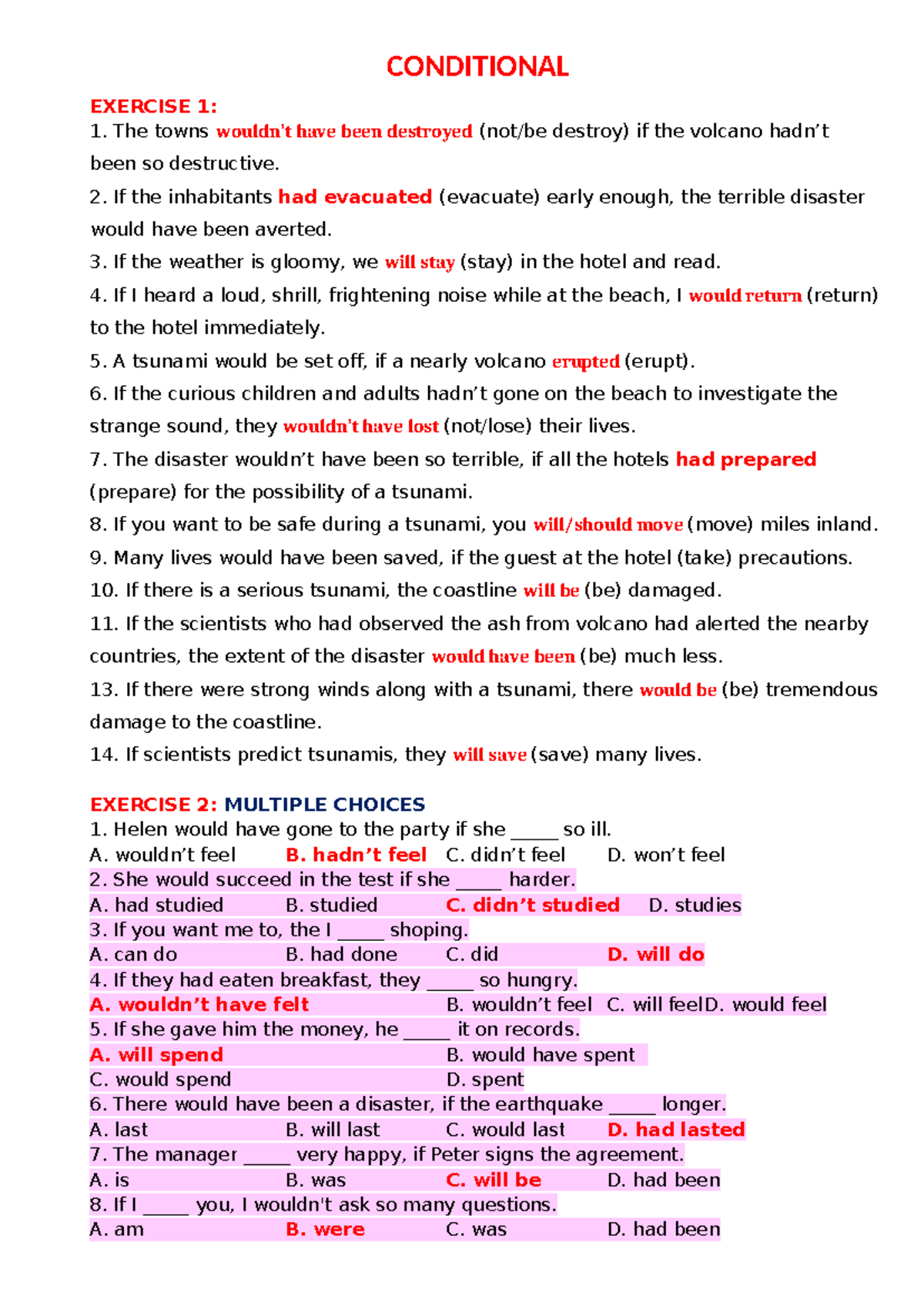 Conditional Exercise Practice: B7 61A6164A451C3SQN03 - Studocu