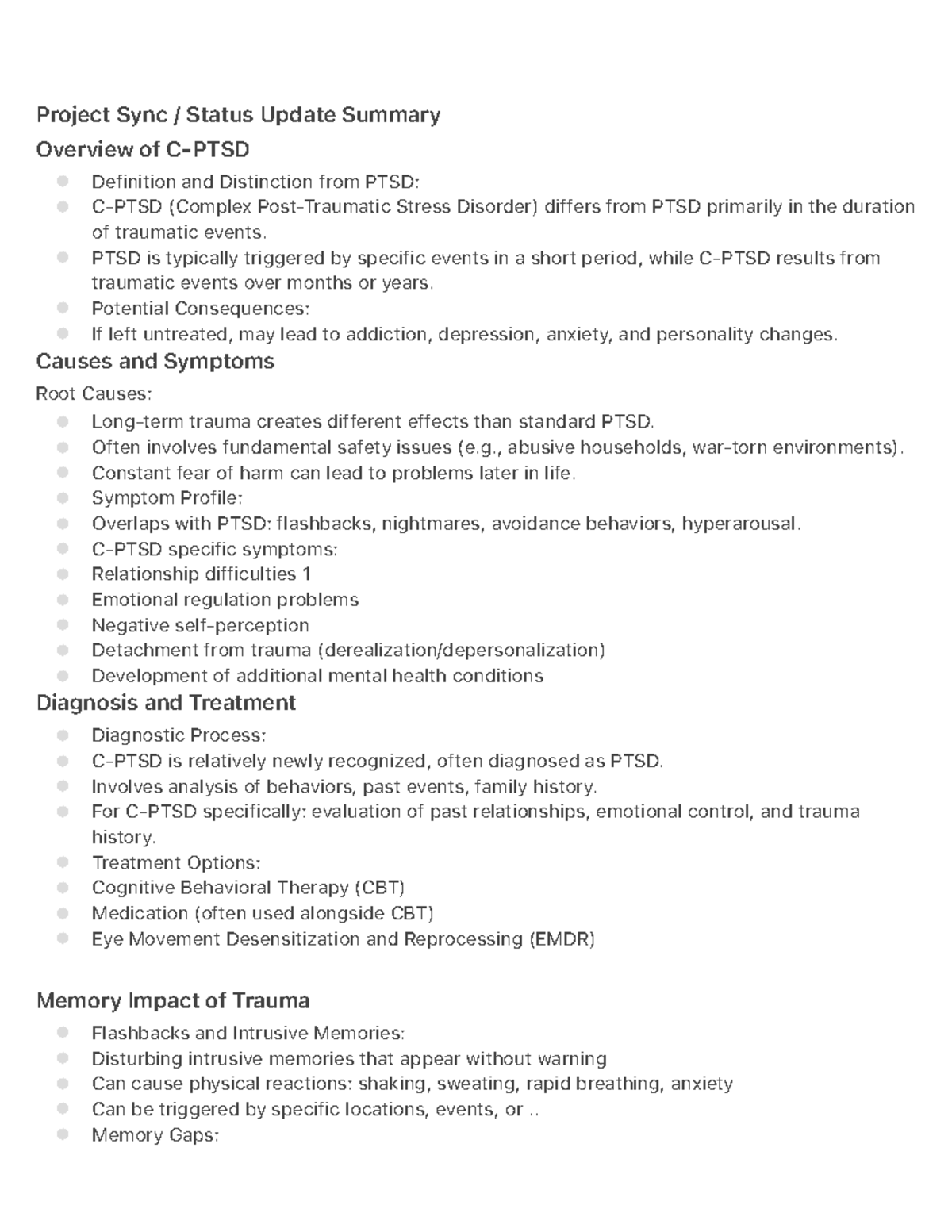 PTSD - Notes: Understanding Complex Trauma and Its Effects - Studocu