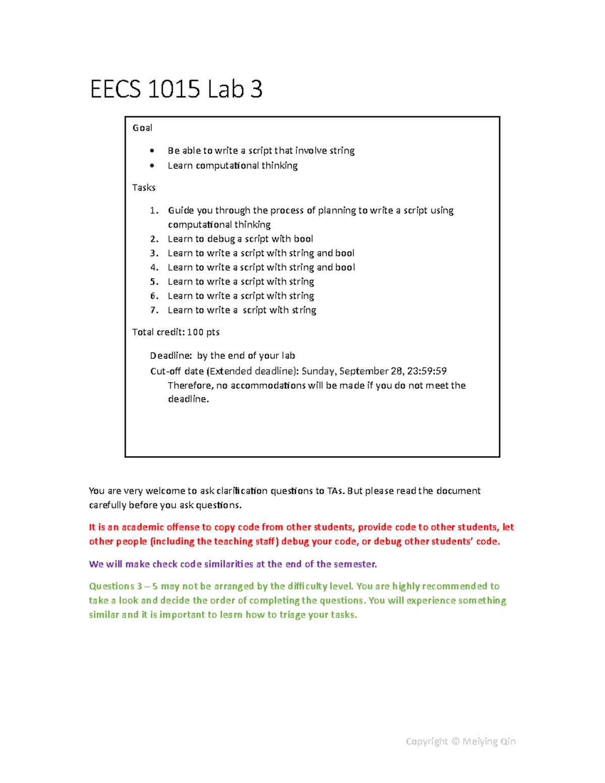EECS 1015 Lab 3: Scripting with Strings and Debugging Techniques - Studocu