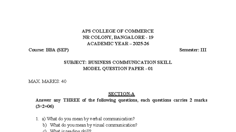 BBA (SEP) Business Communication Skill Model Question Papers Notes ...