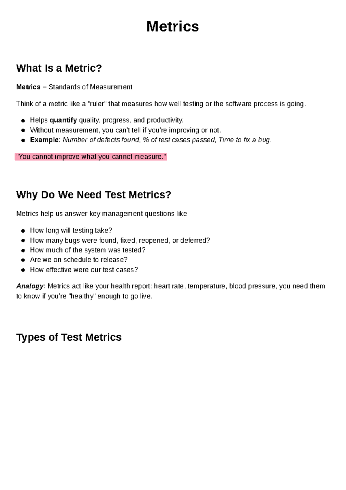 Metrics in Software Testing: Understanding Types and Importance - Studocu