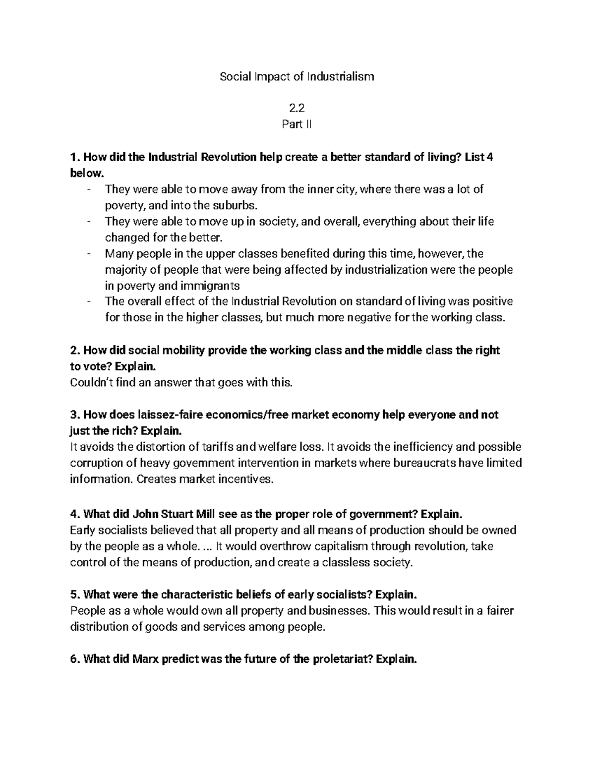 Social Impact of Industrialism 2.2 Part II - Social Impact of ...