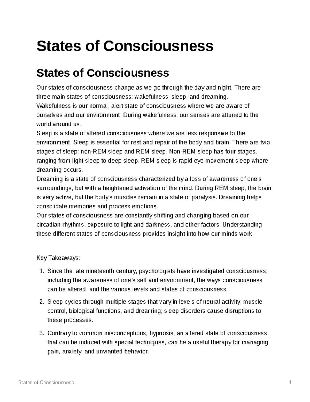 PSY101: Understanding States of Consciousness: Sleep, Dreams & Hypnosis ...