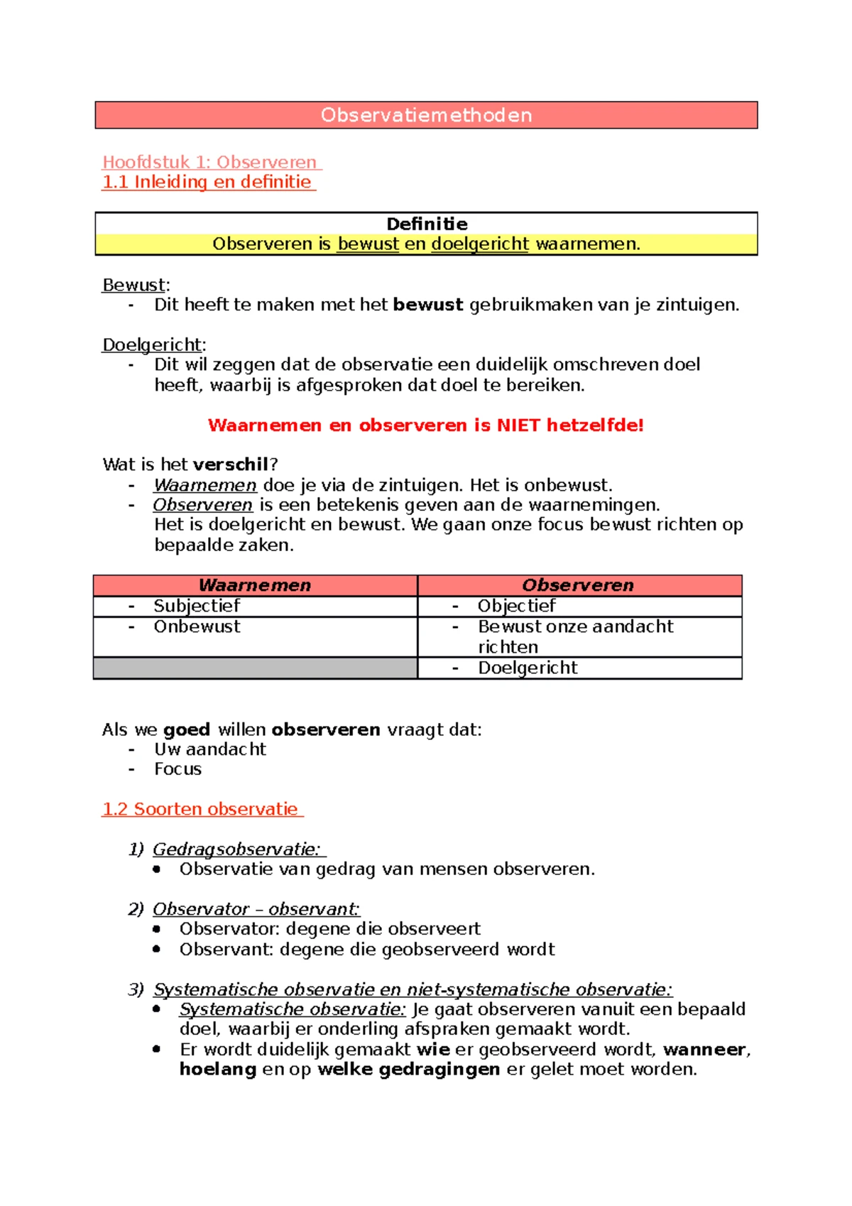 Observatiemethoden Theorie alle hoofdstukken hier samengevat ...