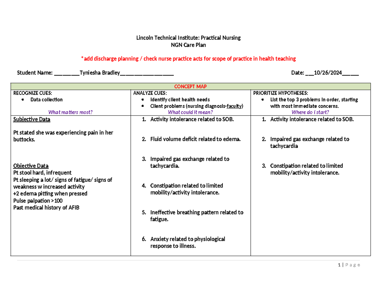 NGN Care Plan PN Template - Lincoln Technical Institute: Practical ...