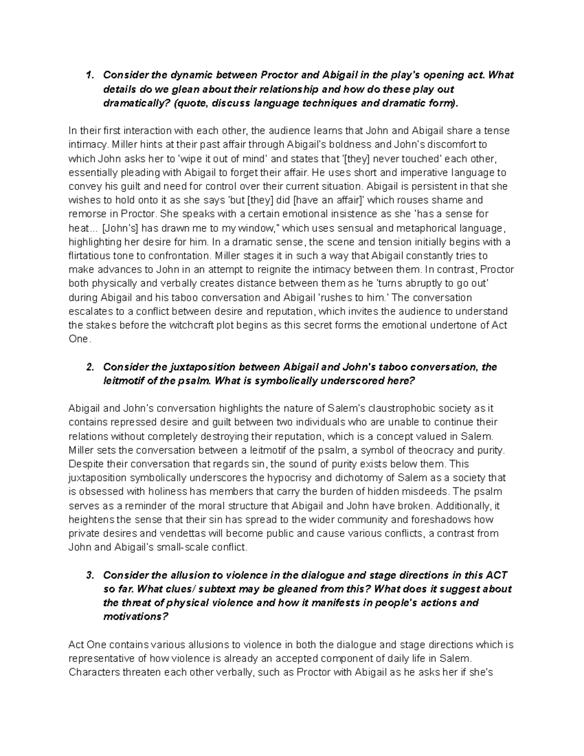 Analyzing the Tension Between Proctor and Abigail in Act One (ENG 101 ...