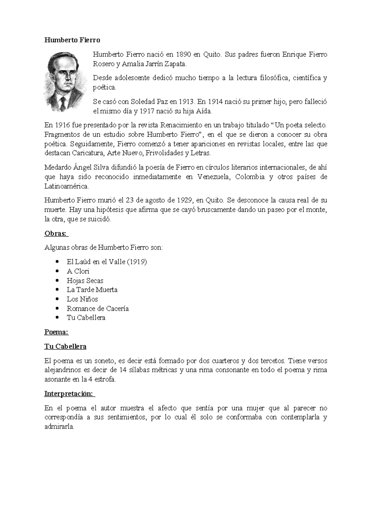 Biografía de Humberto Fierro: Vida y Obras Poéticas en Quito - Studocu