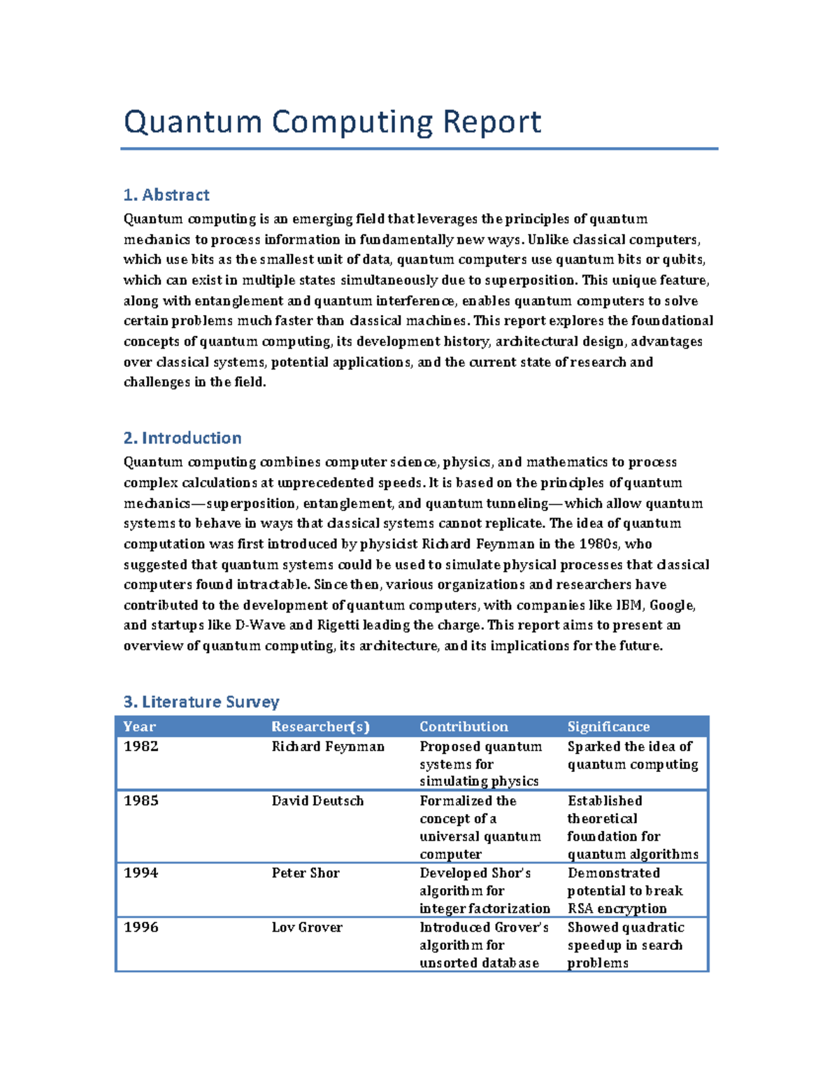 Quantum Computing Report - Abstract Quantum computing is an emerging ...