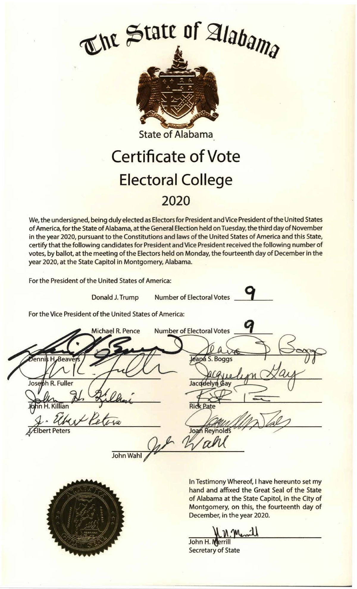 Alabama Electoral College Vote Certification 2020 - Studocu
