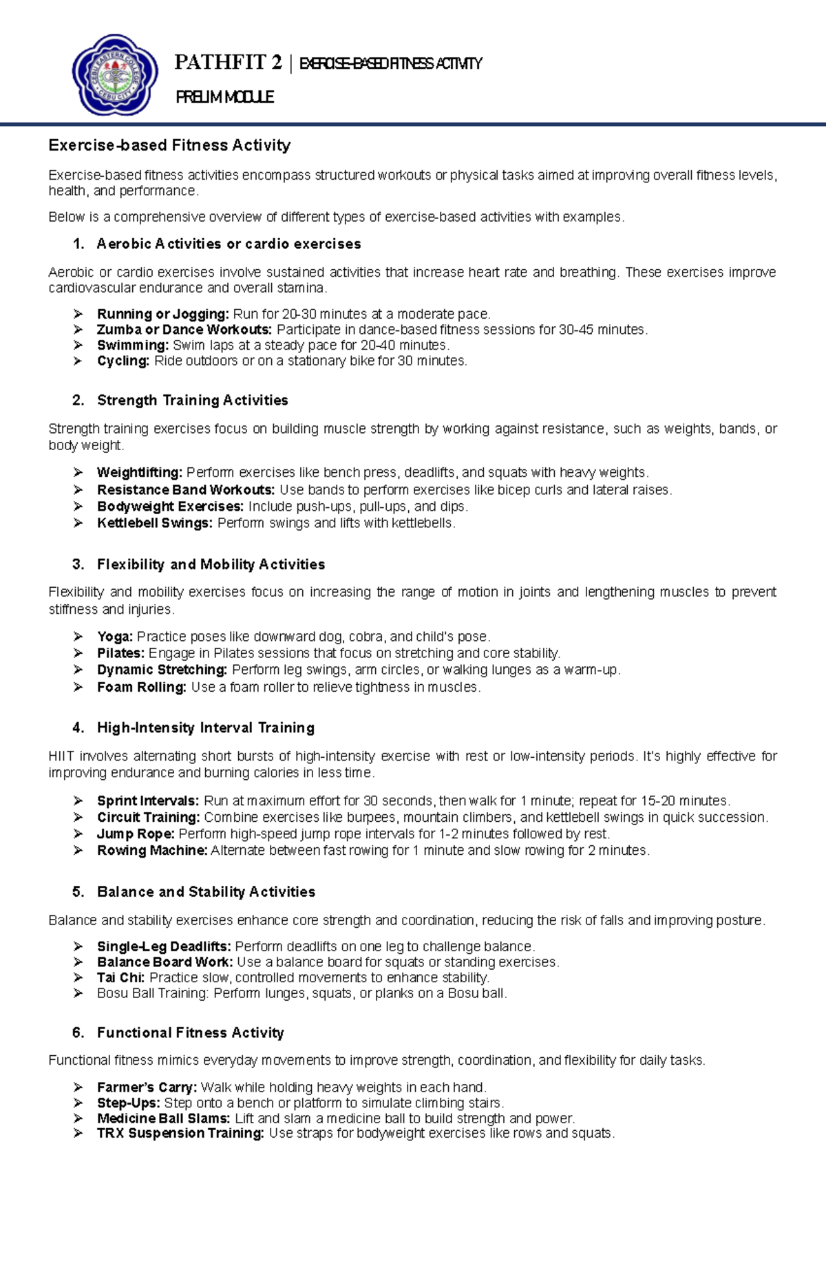 Pathfit-2- Prelim - 3rd jdjndn - PRELIM MODULE Exercise-based Fitness ...