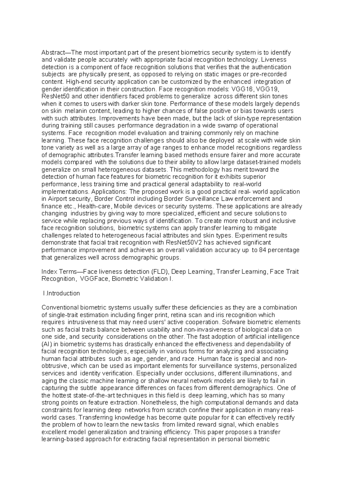 Transfer Learning for Biometric Validation: Enhancing Face Recognition ...