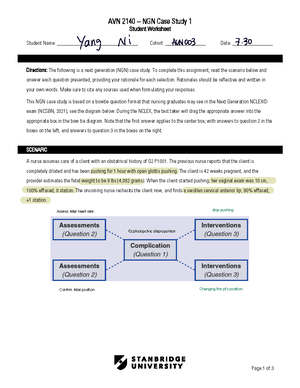 NGN Case Study 2 [Student Worksheet] 2023 - Page 1 of 3 Student Name