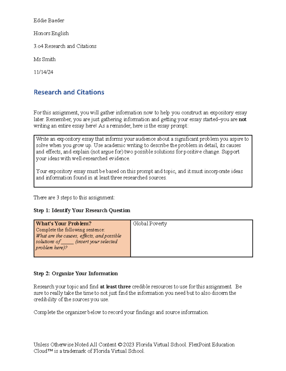 Honors English 3: Research & Citations for Expository Essay Assignment ...