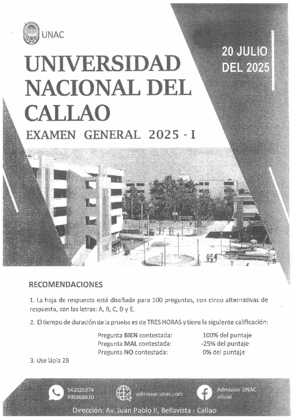 UNIVERSIDAD NACIONAL DEL CALLAO EXAMEN GENERAL DE ADMISION 2025 - Studocu