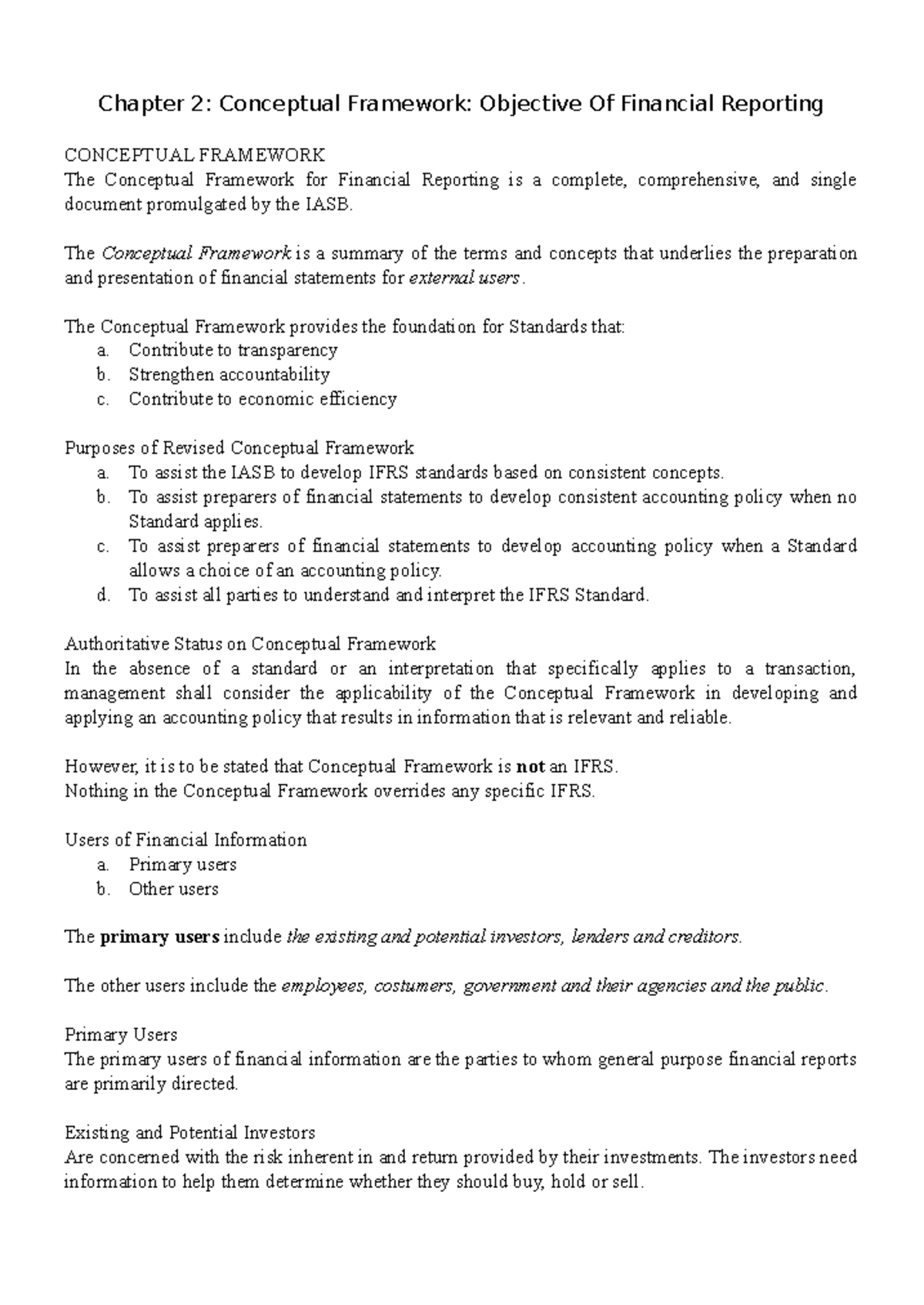 Chapter 2 - Summary of Conceptual Framework & Financial Reporting ...